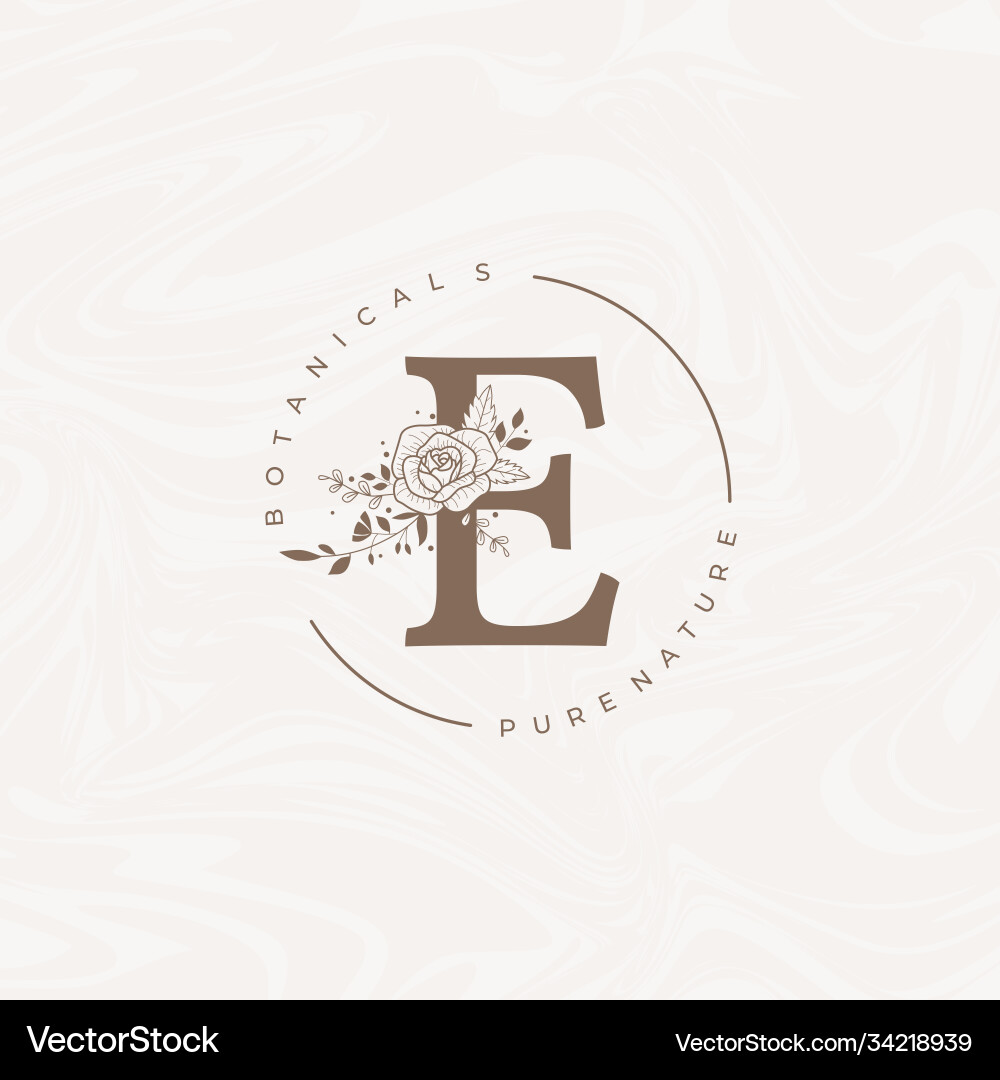Letter e botanical flowers initial wedding Vector Image