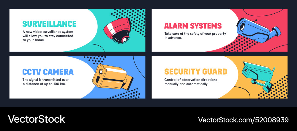 Template of video surveillance systems banners set