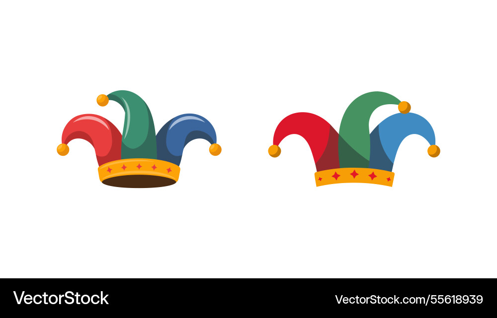 Two colorful jester hats against a white Vector Image