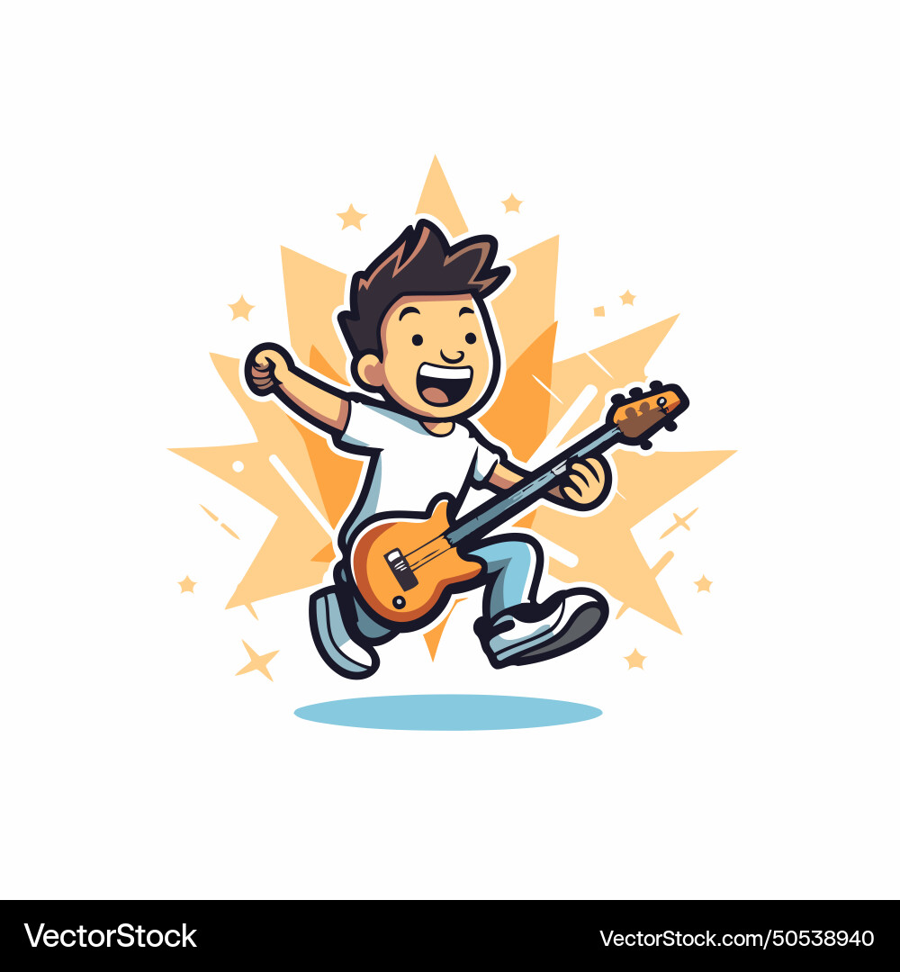 Cartoon man playing the guitar on white background