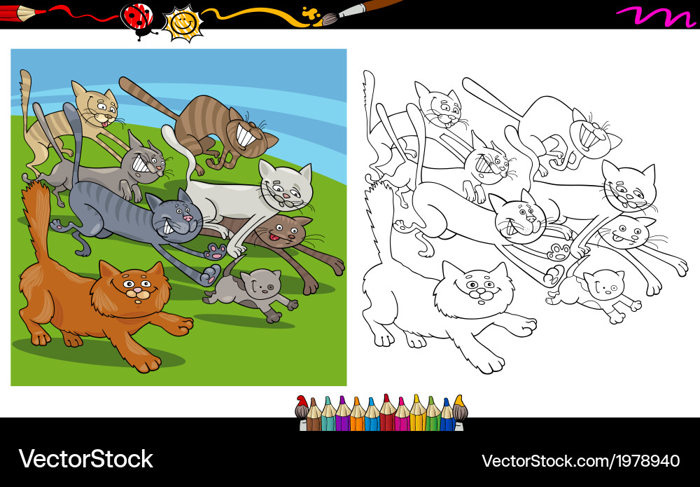 Cartoon Running Cats Coloring Page Royalty Free Vector Image