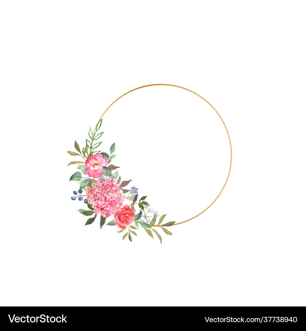 Gold wreath with a blooming red hydrangea roses Vector Image