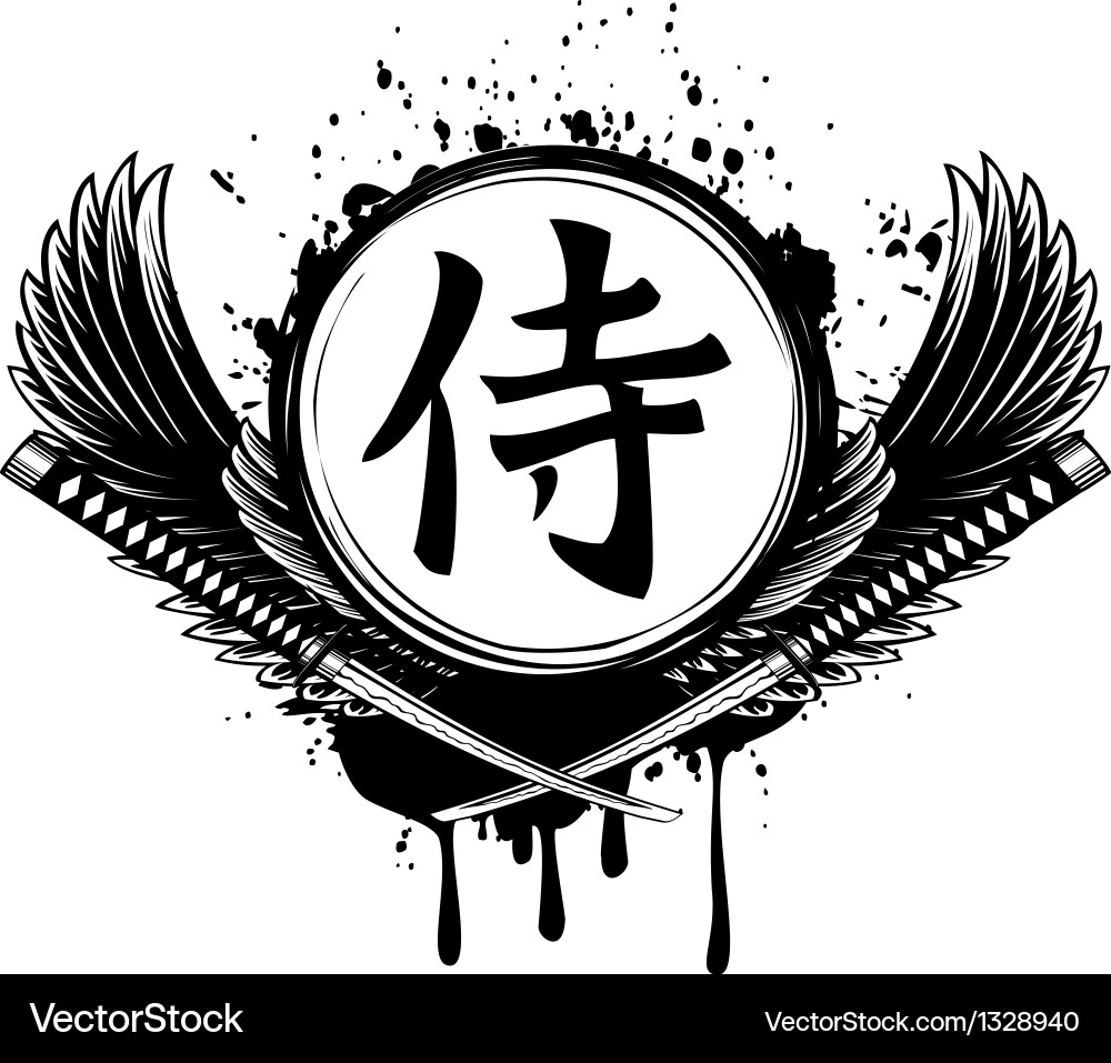 Hieroglyph samurai wings and crossed Royalty Free Vector