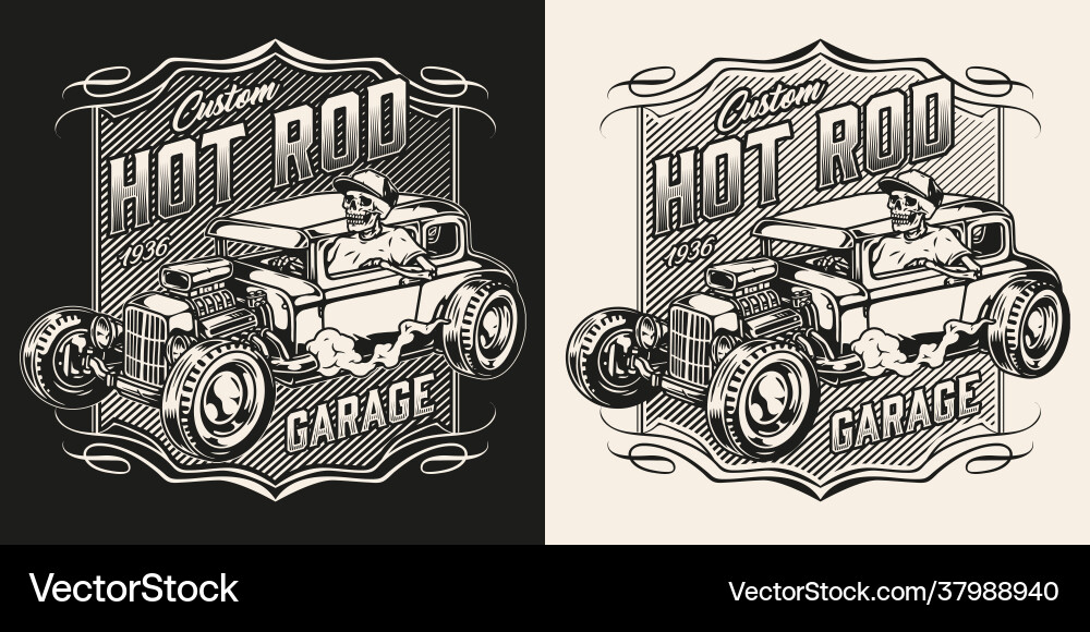 Hot rod custom garage vintage logo Royalty Free Vector Image