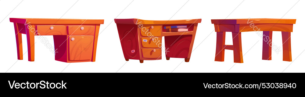 Office desks set isolated on white background Vector Image