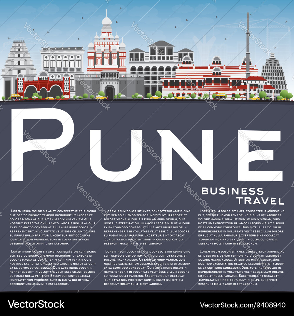 Pune skyline with color buildings blue sky Vector Image