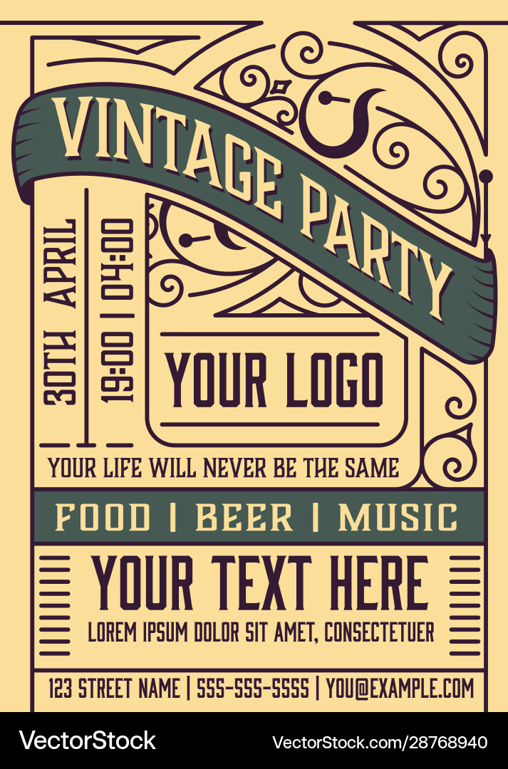 Retro Party Event Poster - Layered Design Vector Image