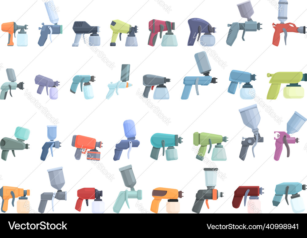Cartoon Paint Sprayer Icons Set Royalty Free Vector Image