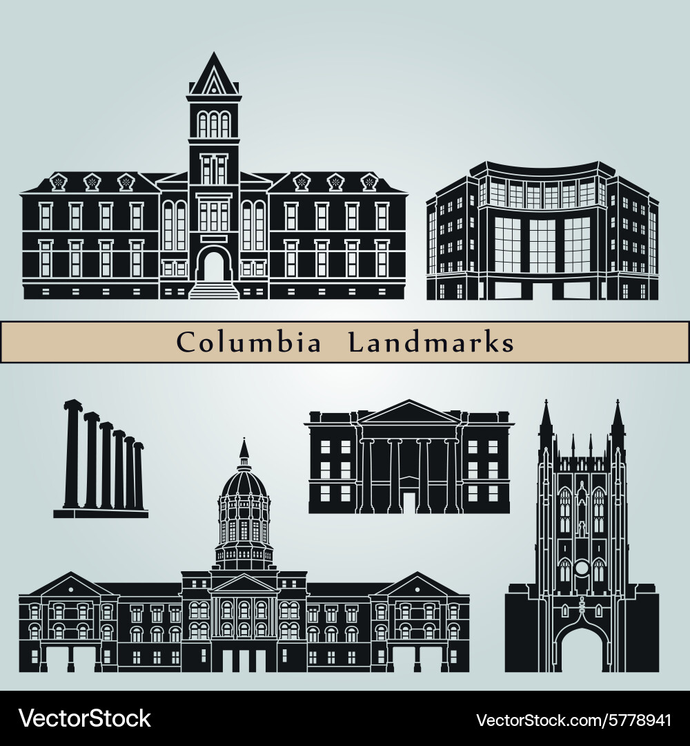 Columbia landmarks and monuments Royalty Free Vector Image