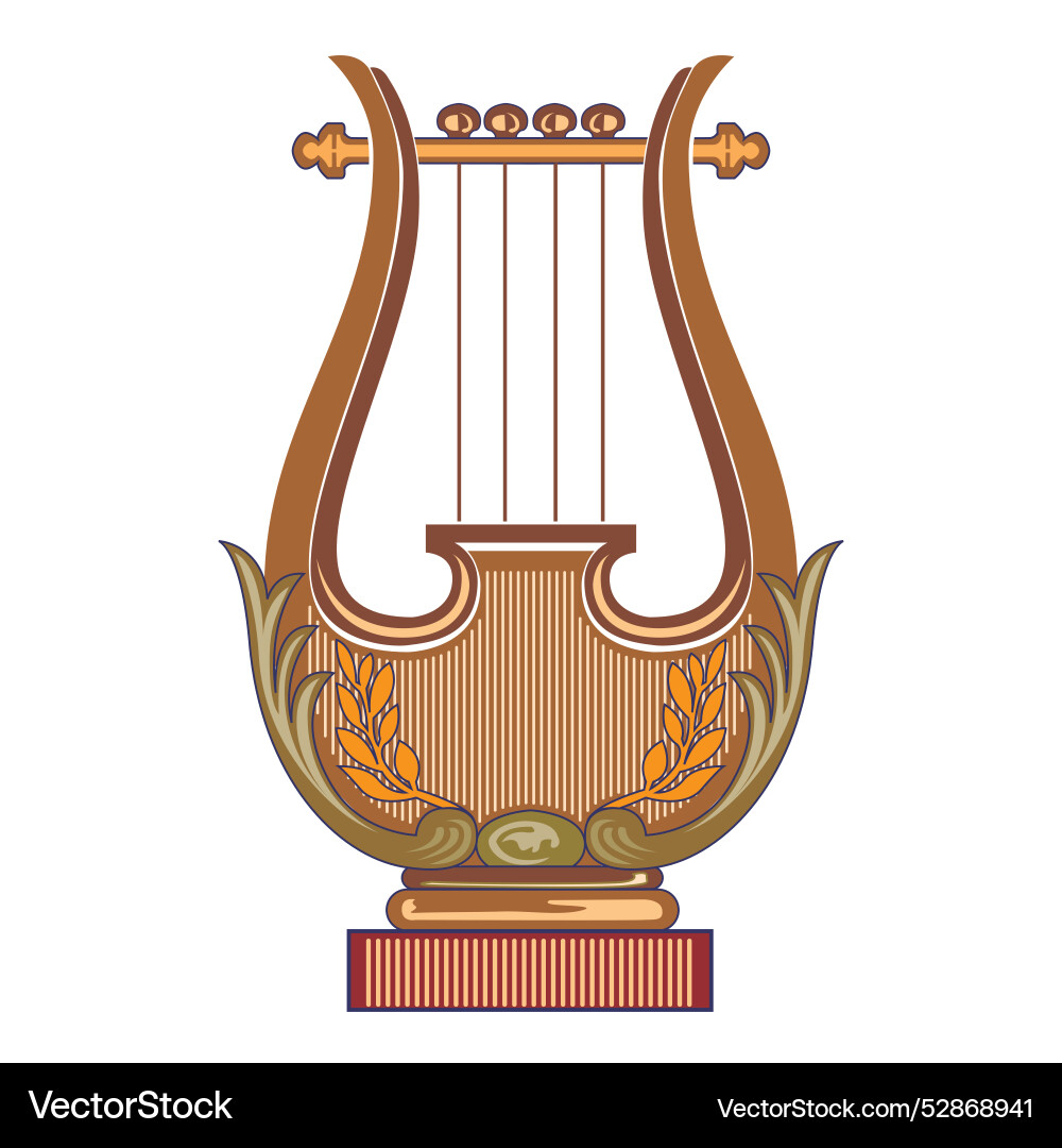 Gold harp musical instrument isolated on white Vector Image