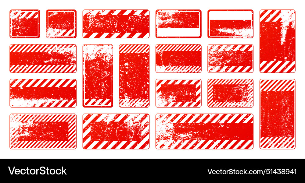 Red grunge warning signs with diagonal lines old Vector Image