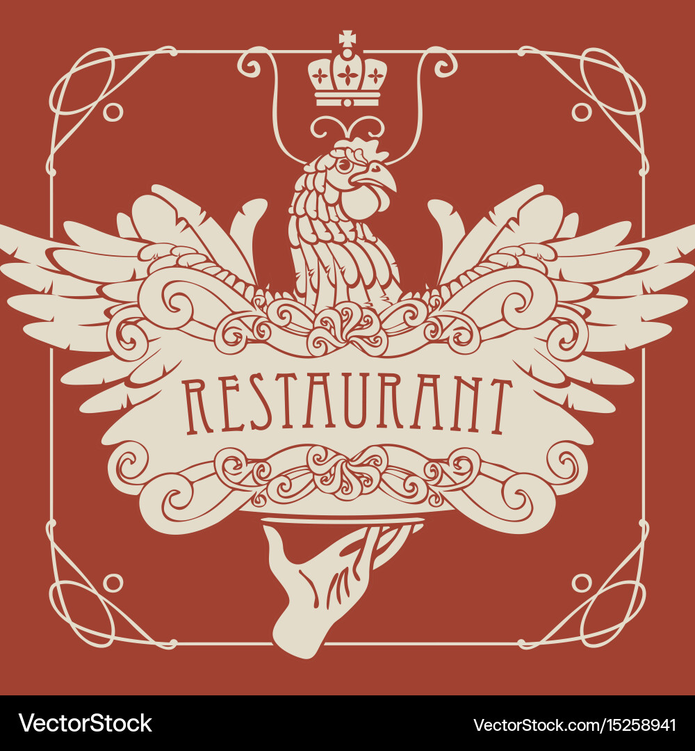 Restaurant menu with the hand tray and chicken Vector Image