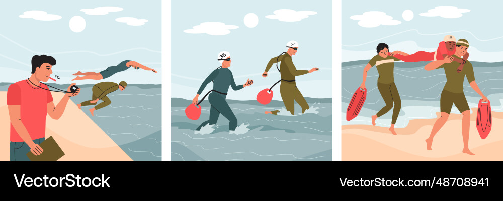 Swim open water flat icon set Royalty Free Vector Image