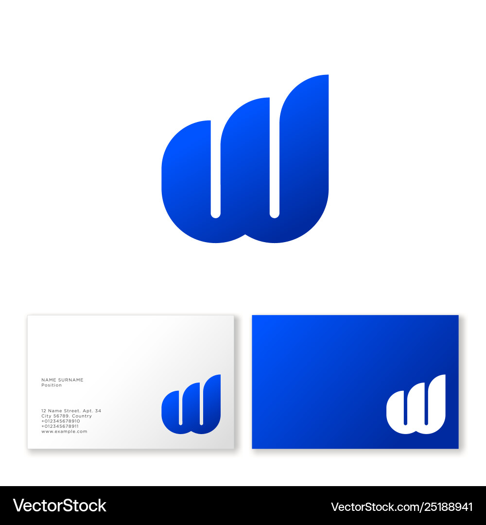 W Monogram Logo - Blue Business Card Royalty Free Vector
