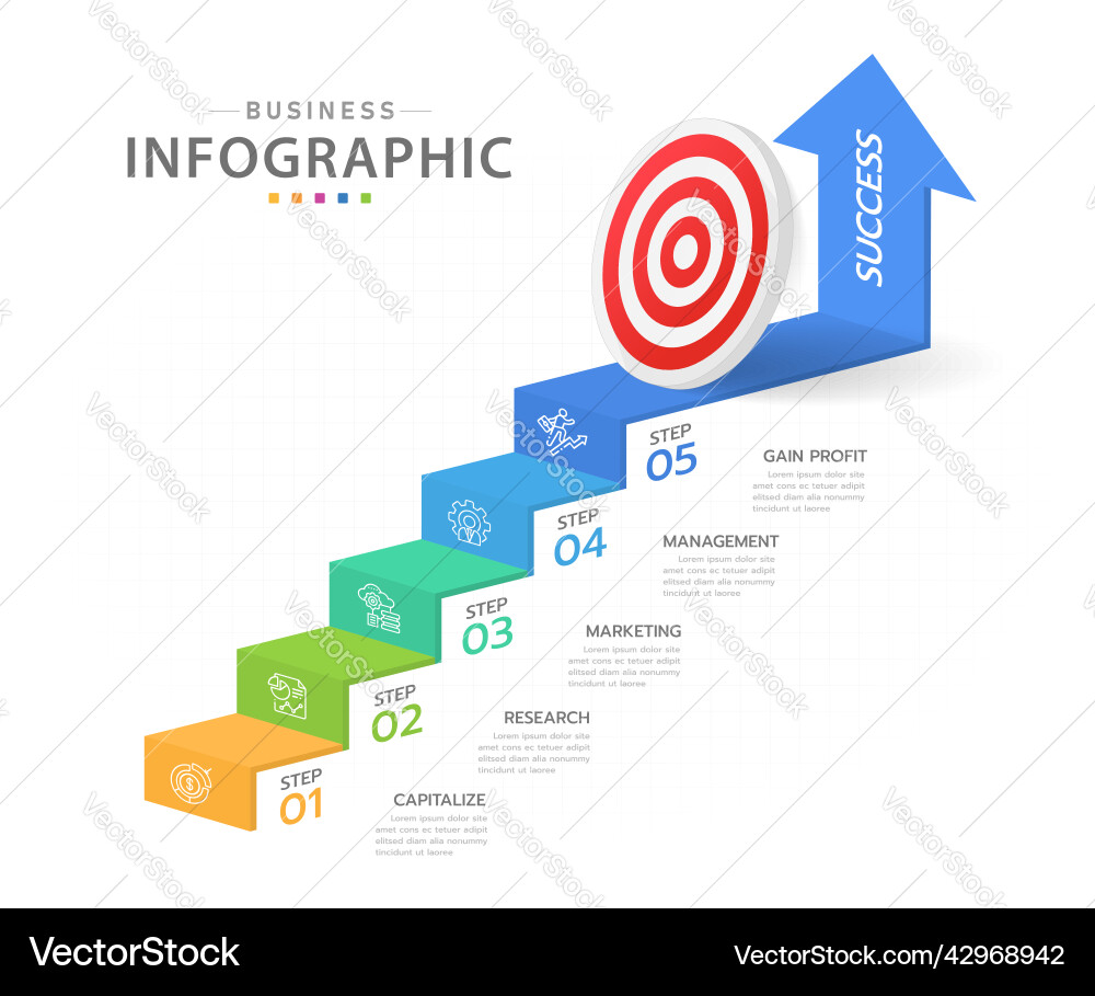 Infographic 5 steps stair diagram with arrows Vector Image