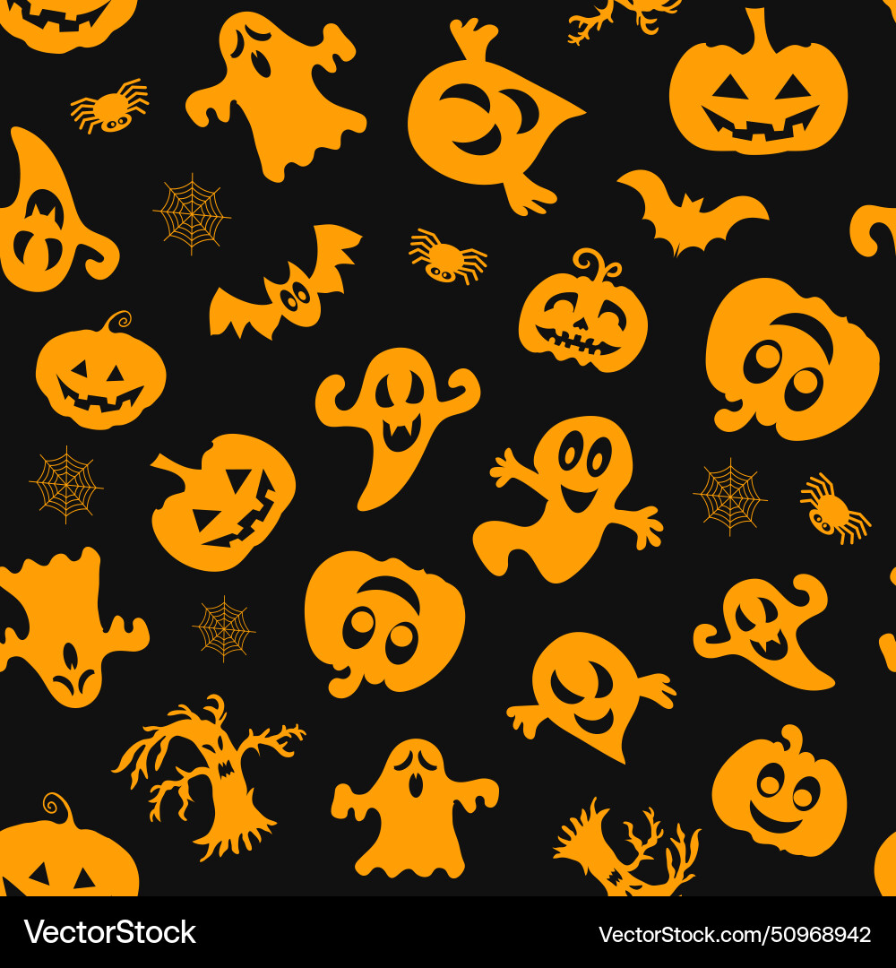 Pumpkin bat ghost simple seamless pattern Vector Image