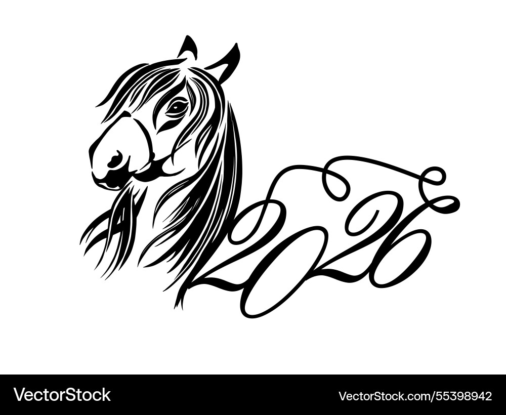 Year 2026 horse hand drawing not ai Royalty Free Vector