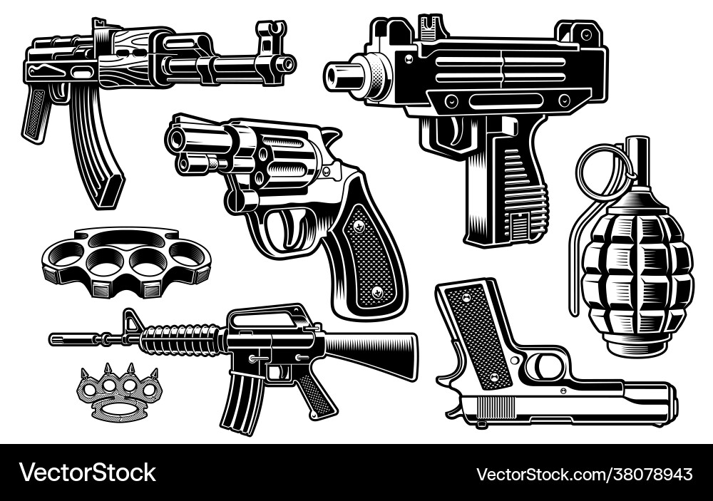 A set black and white weapon Royalty Free Vector Image