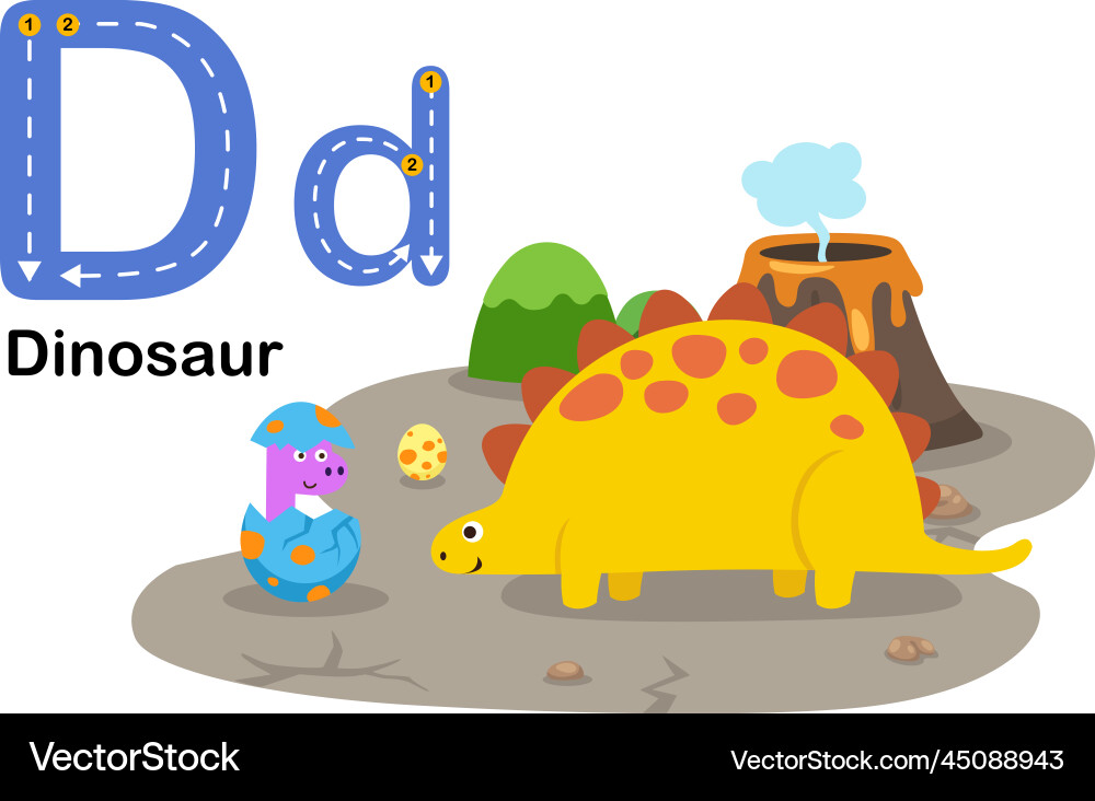 Alphabet letter d-dinosaur with cartoon Royalty Free Vector