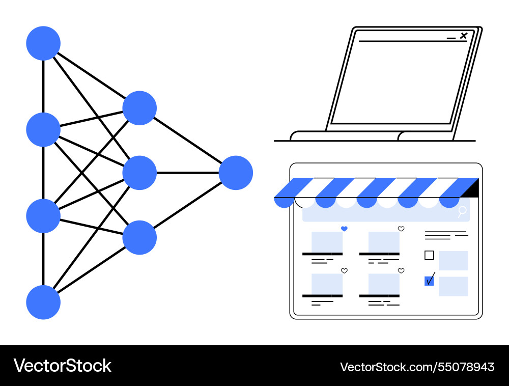 Artificial neural network connecting with data Vector Image