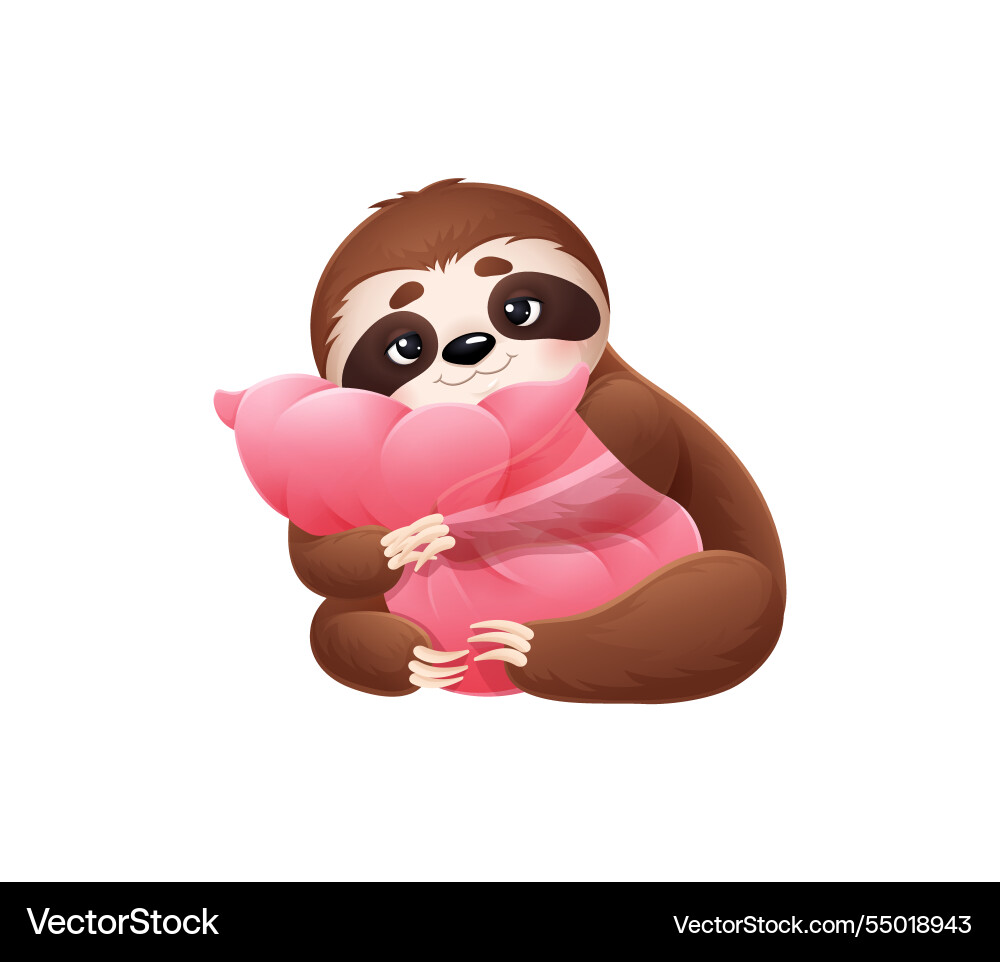 Cartoon cute sloth character hugging the pillow Vector Image