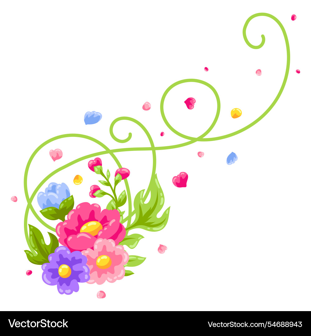 Curl element with flowers beautiful decorative Vector Image