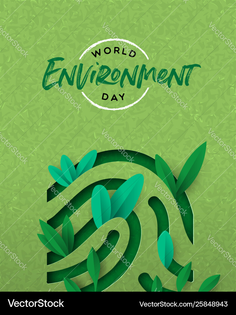 Environment day card green cutout finger print Vector Image