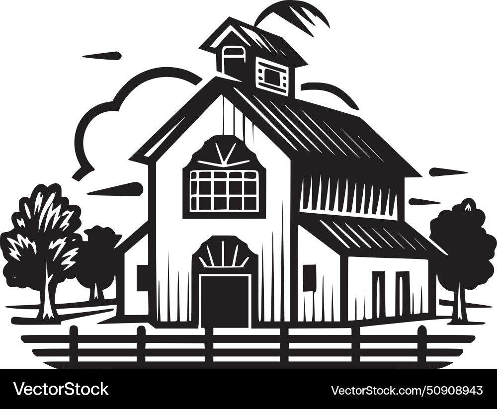 Farmhouse - black and white isolated icon Vector Image