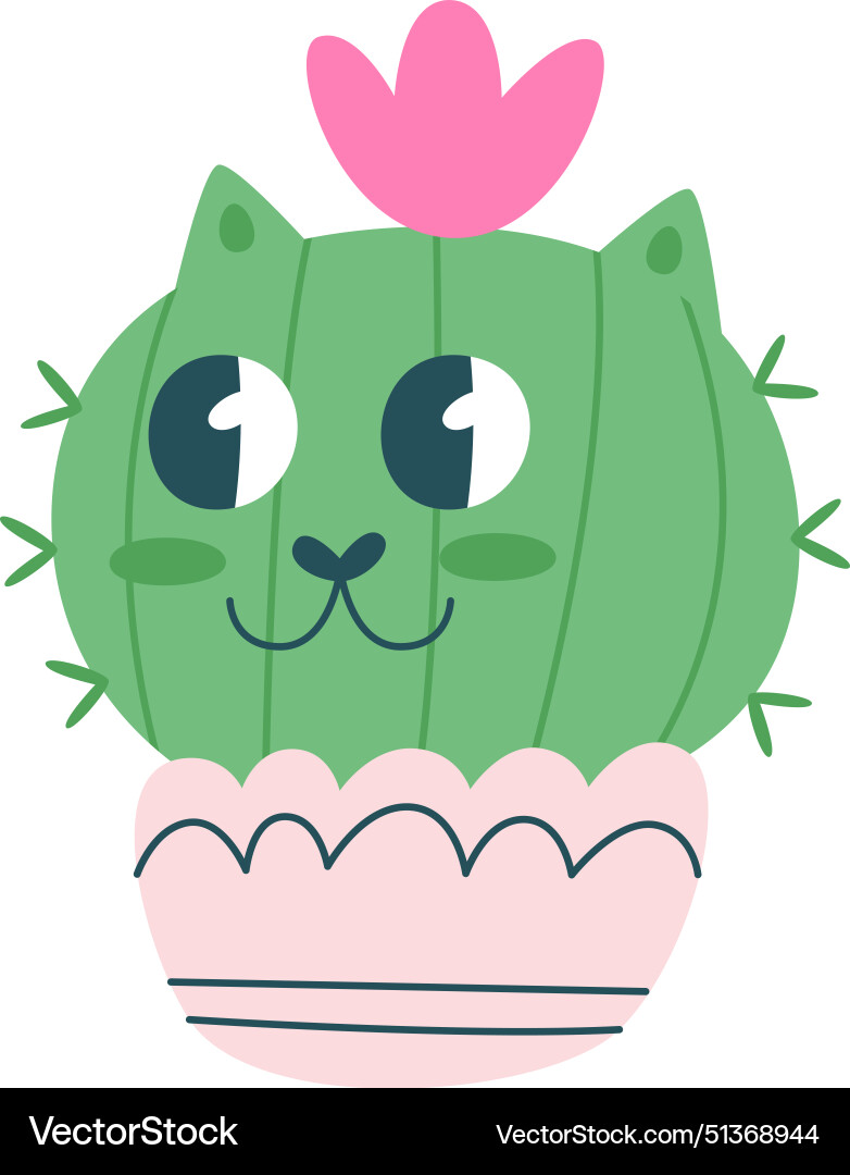 Cat cactus character in pot Royalty Free Vector Image