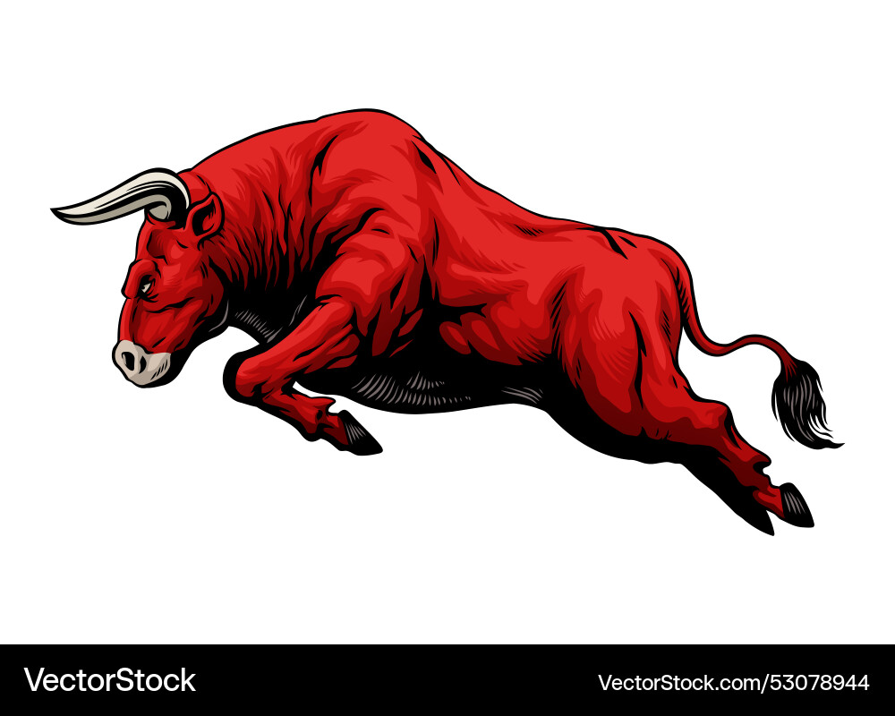 Hand drawn of aggressive bull attacking Royalty Free Vector