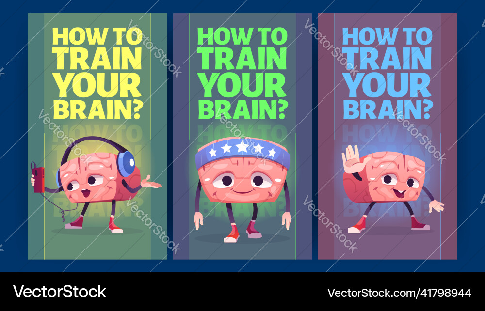 How to train brain banners with cute character Vector Image