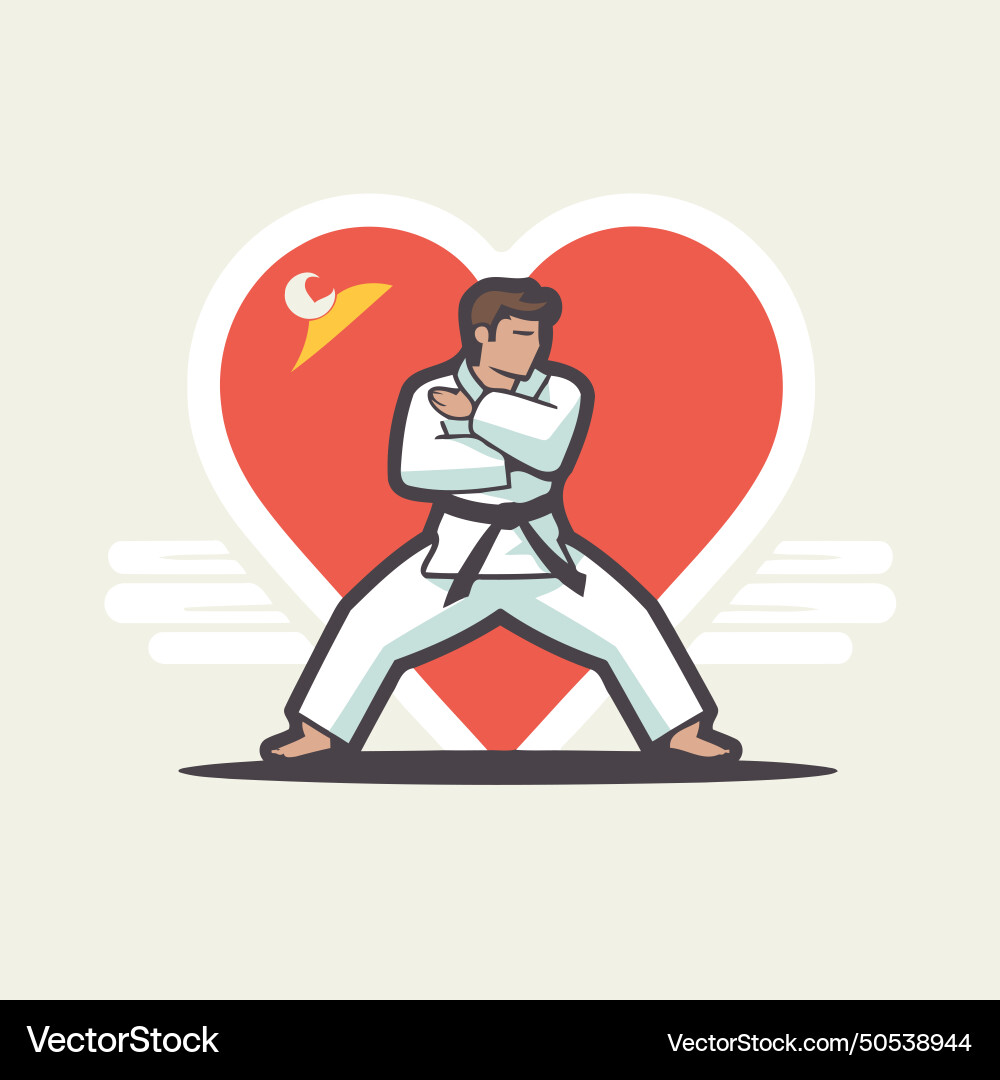 Karate man doing stance in flat style Royalty Free Vector