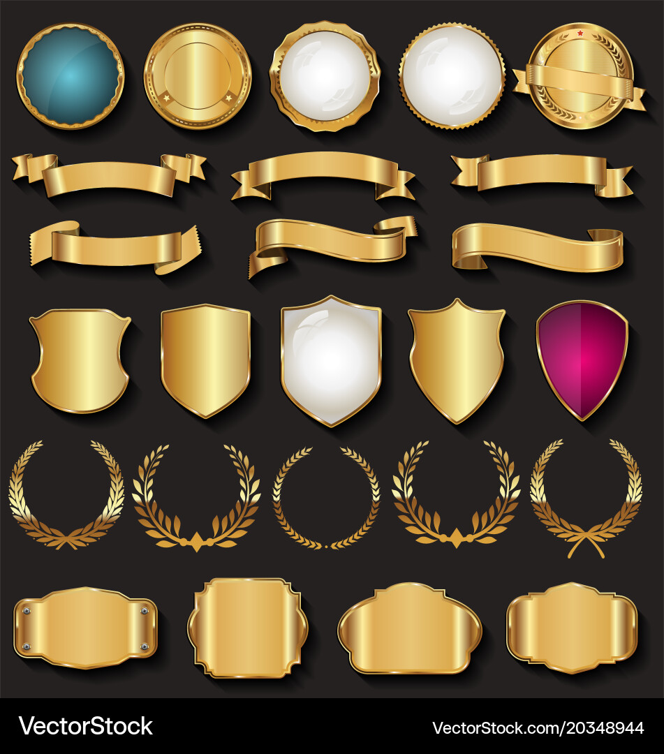 Retro golden ribbons labels and shields Royalty Free Vector
