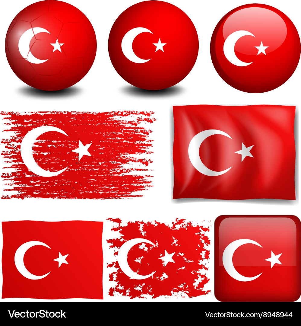 Turkey flag on different objects Royalty Free Vector Image