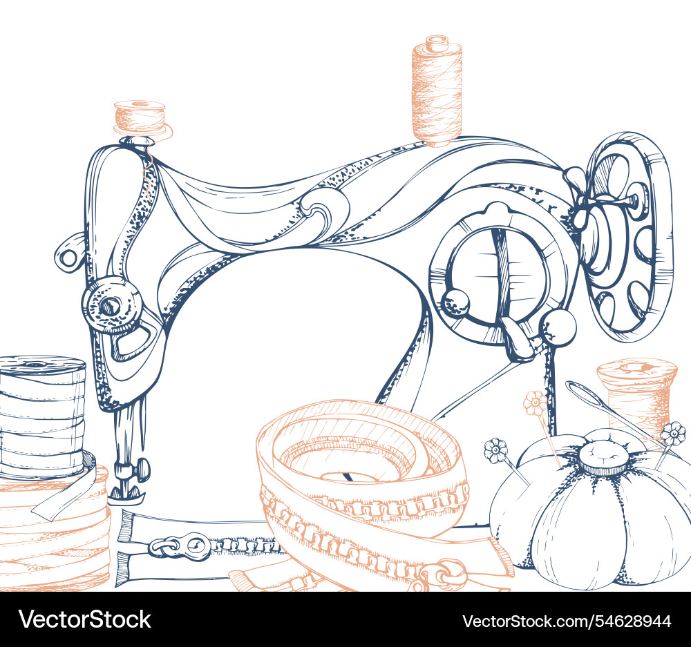 Vintage retro sewing machine with ribbon thread Vector Image