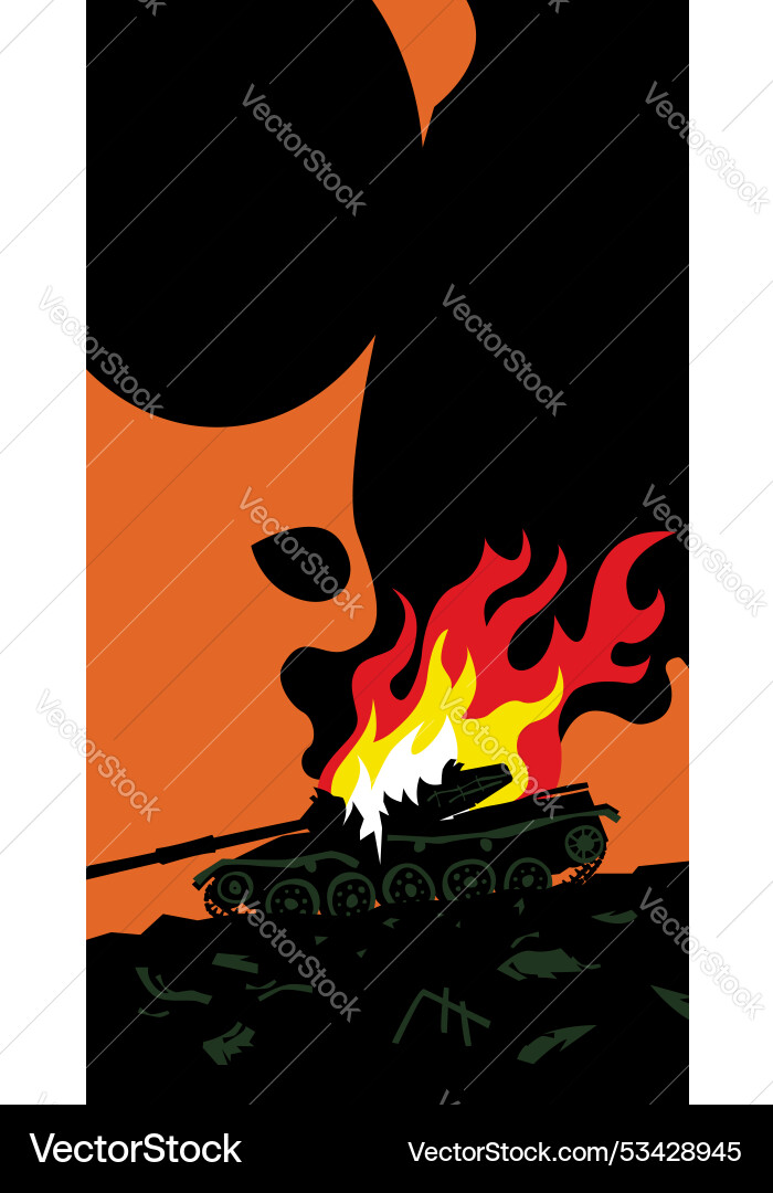 Burning tank on the battlefield Royalty Free Vector Image