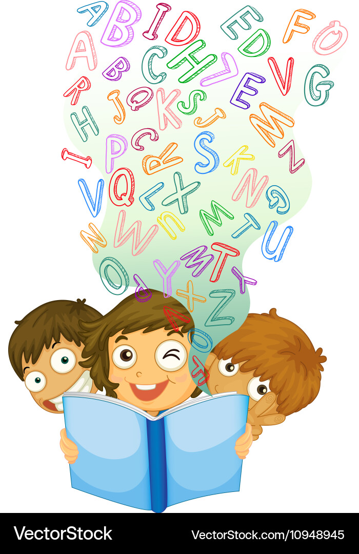 Children reading english book Royalty Free Vector Image