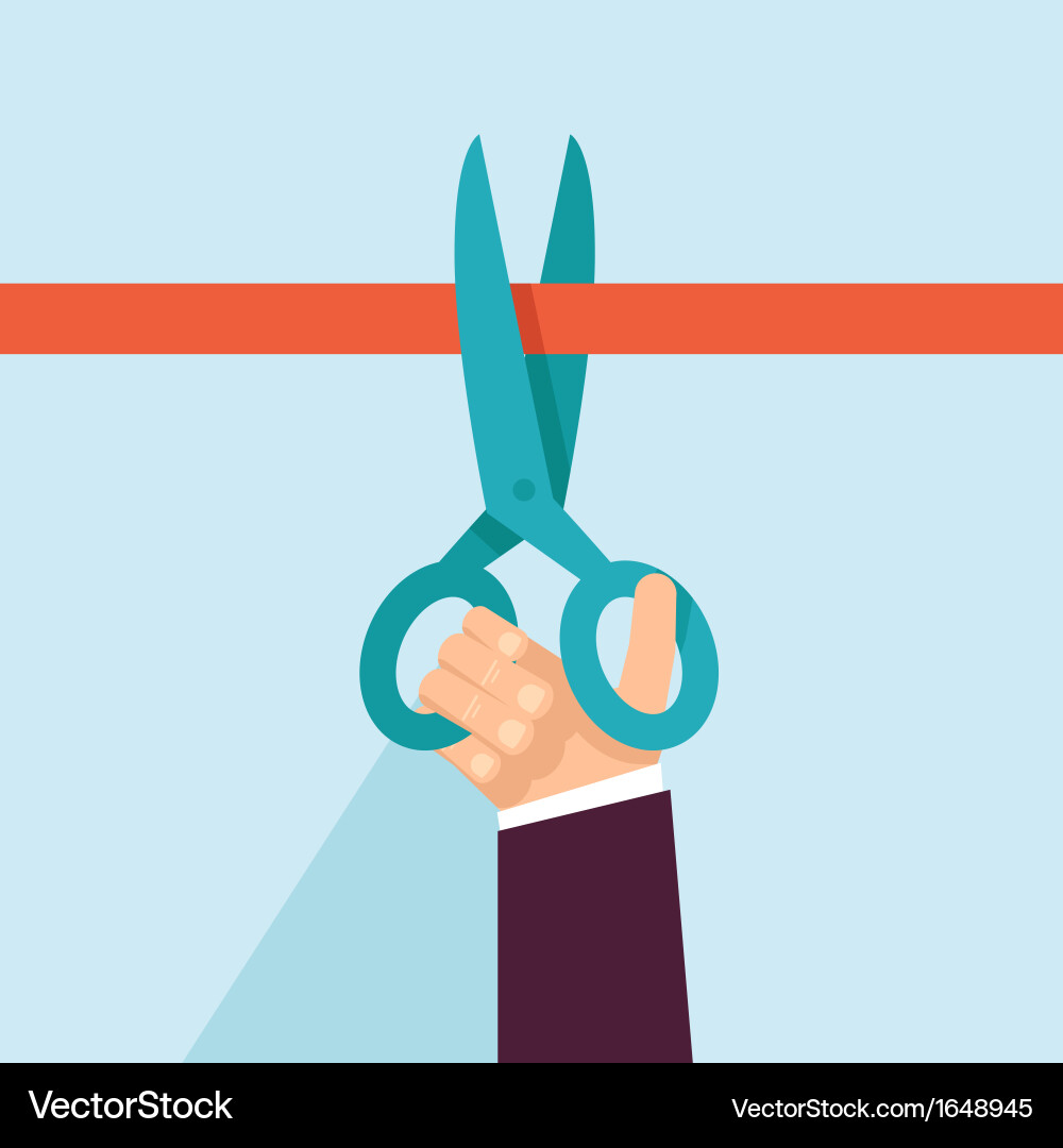 Concept in flat retro style - hand holding scissor