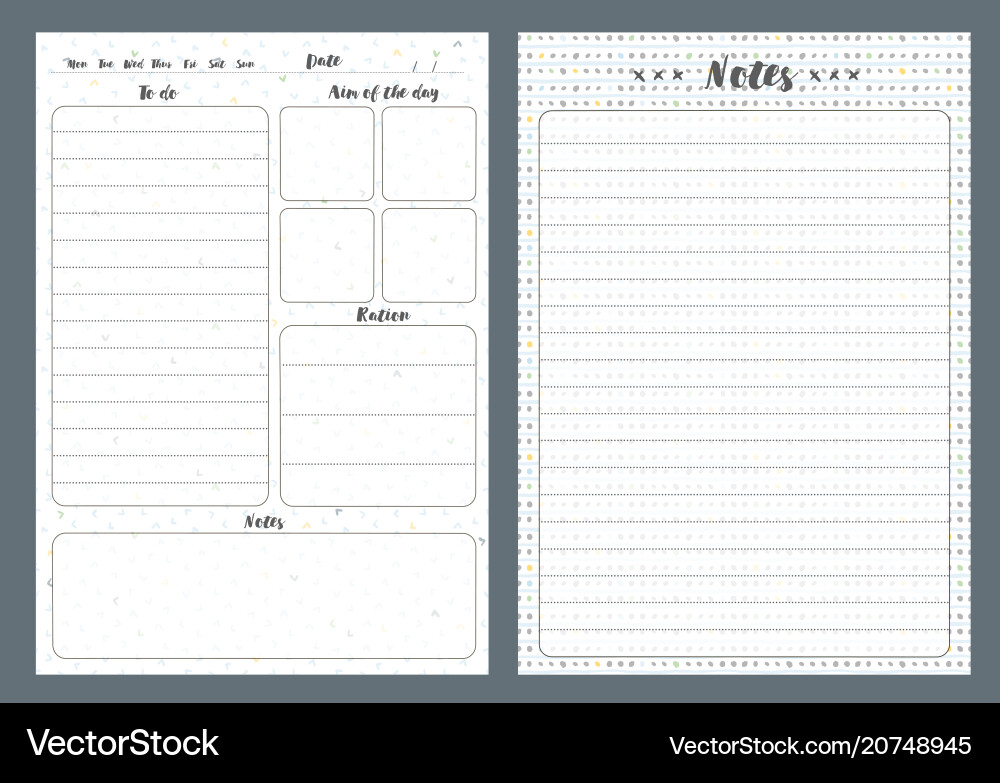 Notebook pages template daily and notes Royalty Free Vector