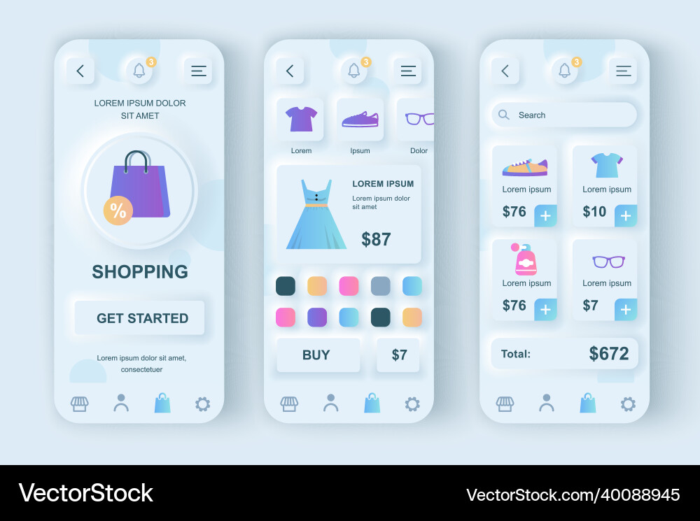 Online shopping concept neumorphic templates set Vector Image