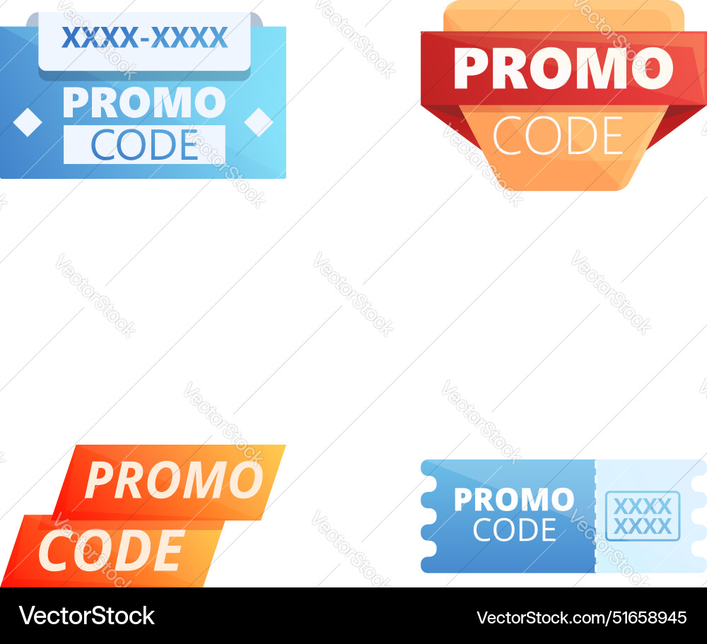 Promocode icons set cartoon colorful Royalty Free Vector