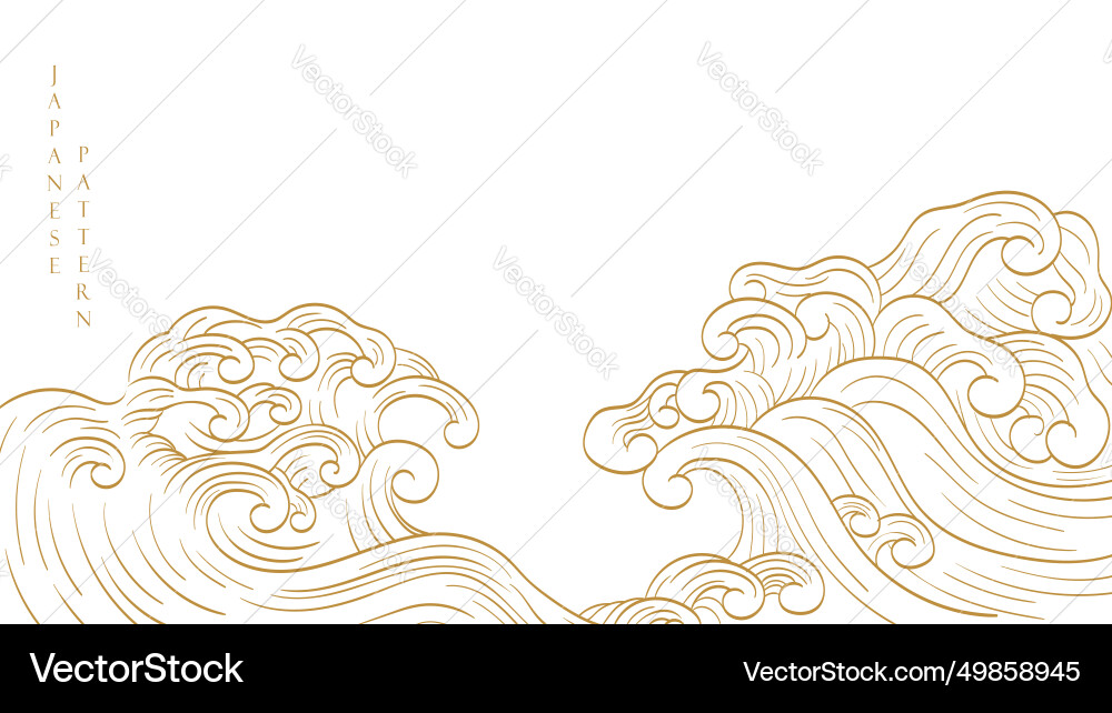 Set of hand drawn wave with japanese pattern Vector Image