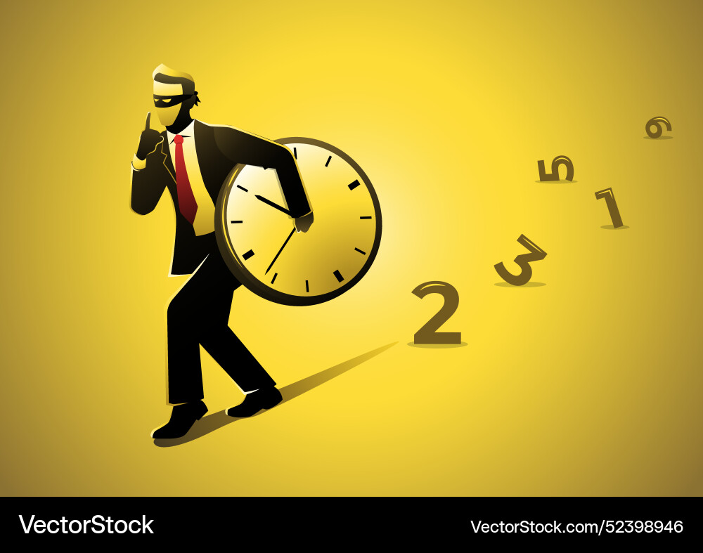 Burglar thief stealing time clock Royalty Free Vector Image