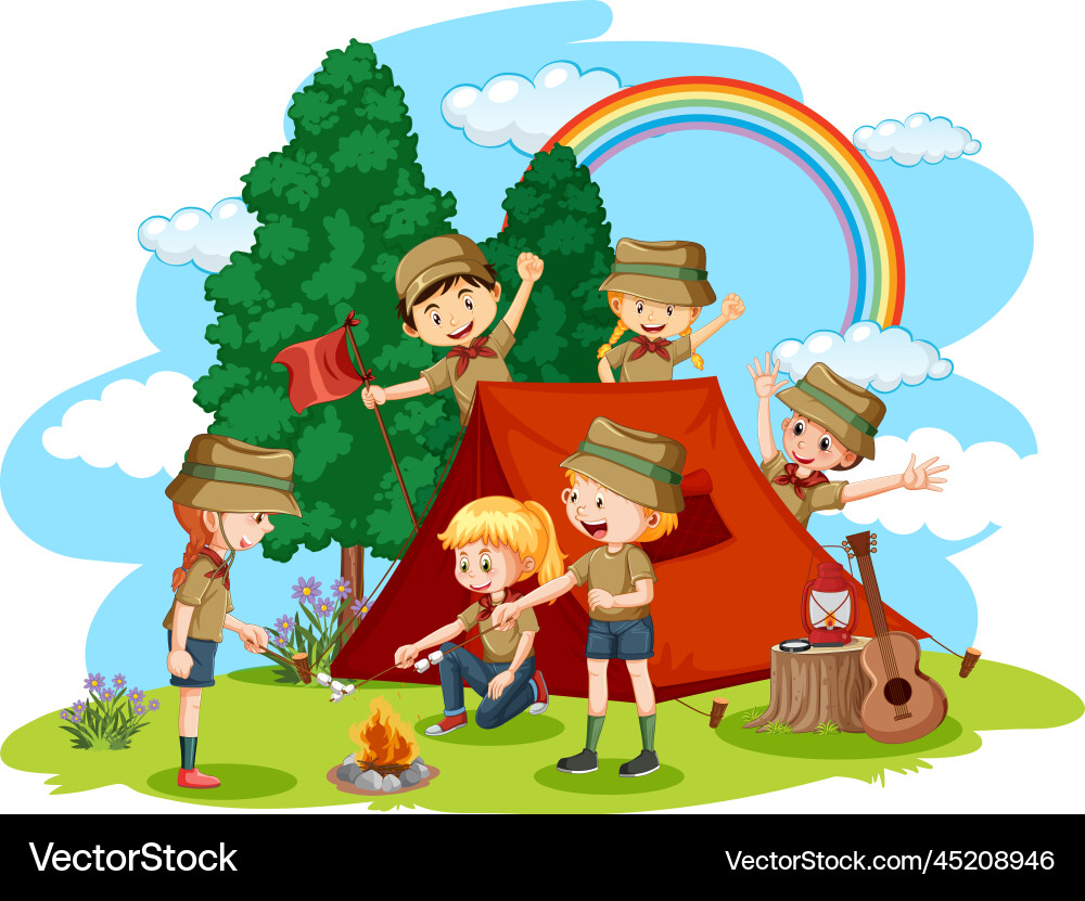 Camping kids in cartoon style Royalty Free Vector Image