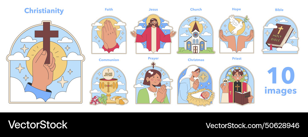 Christianity set flat Royalty Free Vector Image