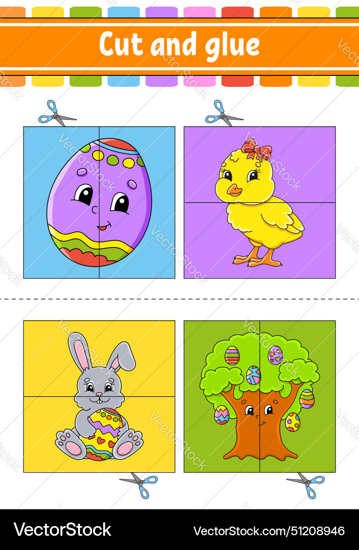 Cut and play paper game with glue flash cards Vector Image