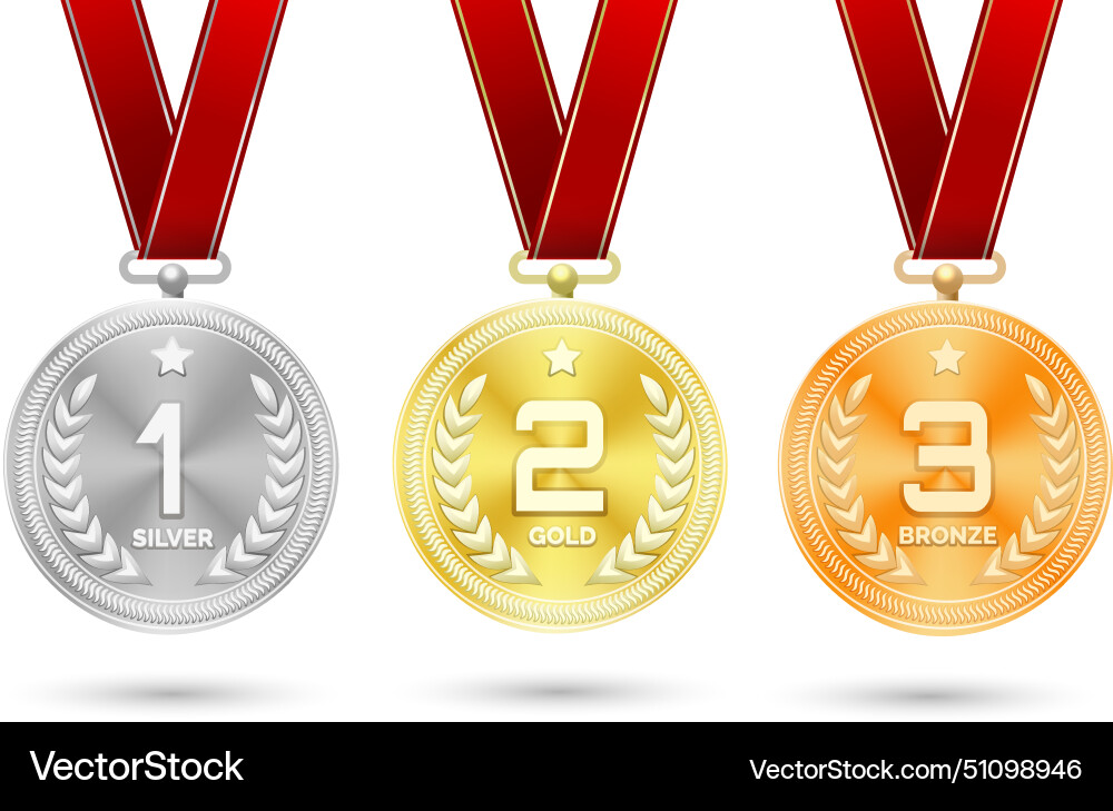 Gold silver bronze medals Royalty Free Vector Image