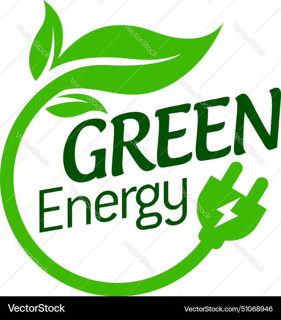 Green energy logo with leaf and power plug Vector Image