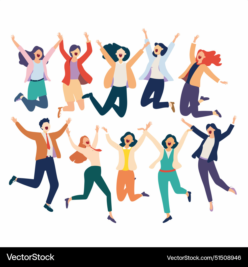 Group diverse young people jumping happily Vector Image