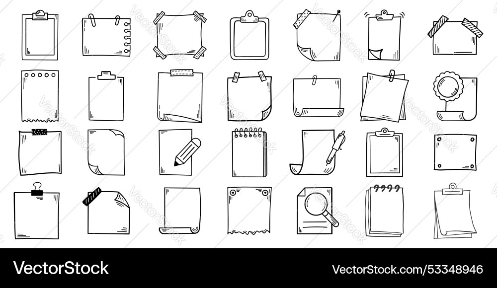 Hand drawn memo paper sheet icon set in flat Vector Image